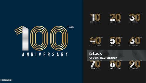 기념일 로고 타입의 집합입니다 회사 프로필 소책자 전단지 잡지 브로셔 포스터 웹 초대 또는 인사말 카드에 대 한 황금과 실버