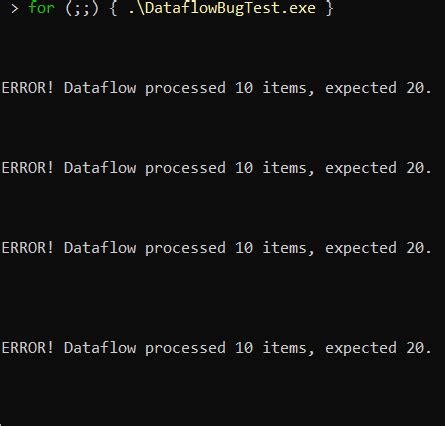 System Threading Tasks Dataflow Dataflow Unreliably Completes Before