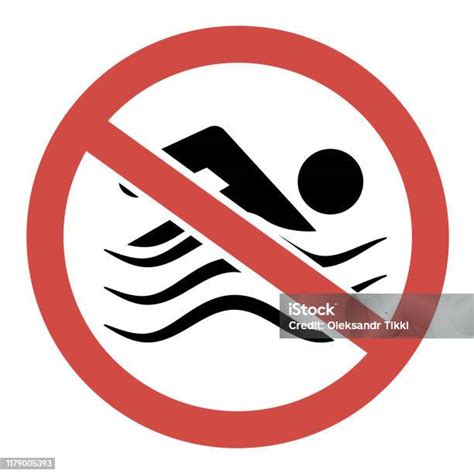 빨간색 금지 정지 기호 빨간색 원 경고 및 기호와 항목 또는 액세스 단순히 벡터 그래픽 일러스트 레이션 수영 인간의 기호와 흰색