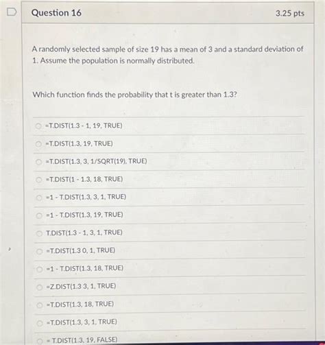 Solved Question 16 A Randomly Selected Sample Of Size 19
