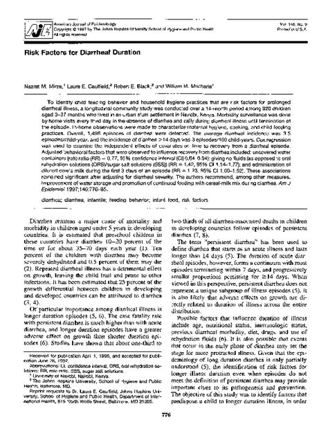 Pdf Risk Factors For Diarrheal Duration Nazrat Mirza