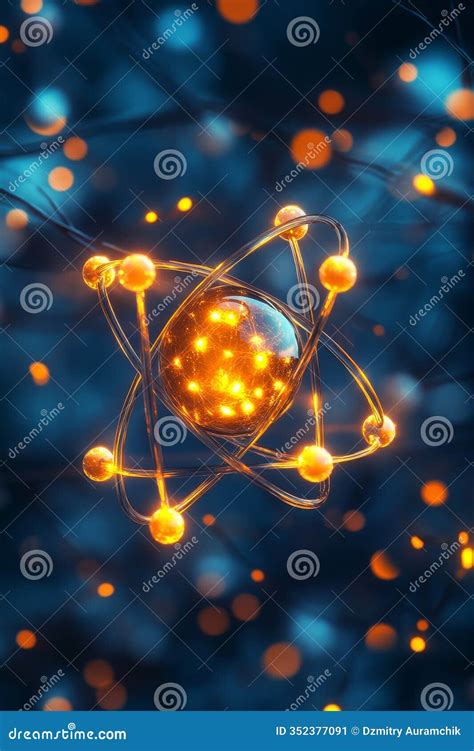 A Dynamic Representation Of An Atom Featuring Lively Energy And Radiant Particles Stock Image