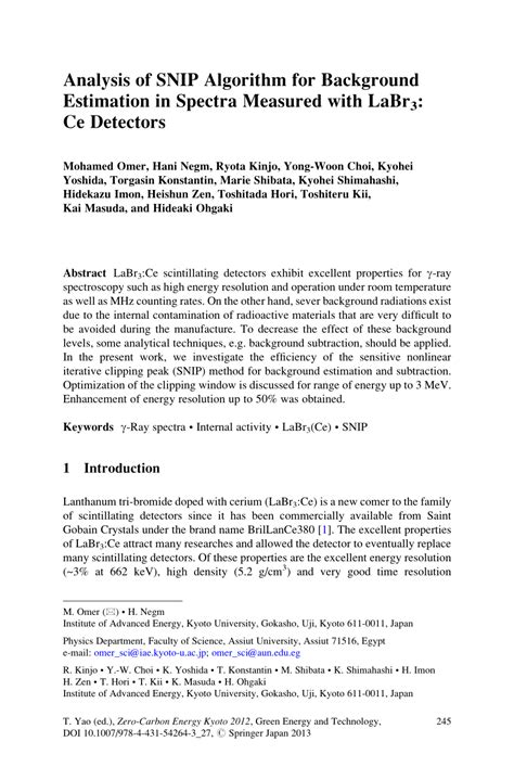 Pdf Analysis Of Snip Algorithm For Background Estimation In Spectra Measured With Labr3 Ce
