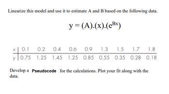 Answered Linearize This Model And Use It To Estimate A And B Based On The Following Data Y A