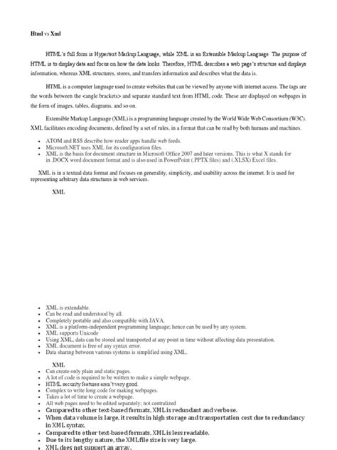 html vs xml pdf html xml