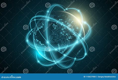 Abstract Planet Earth World Map From Binary Code Glowing Blurry Neon