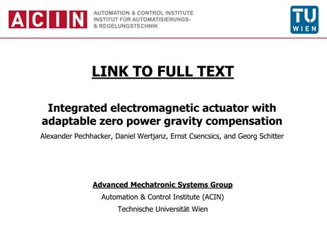 Pdf Integrated Electromagnetic Actuator With Adaptable Zero Power Gravity Compensation