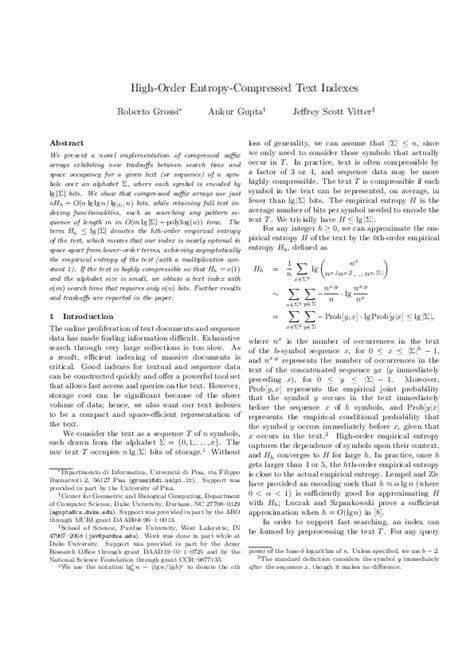Pdf High Order Entropy Compressed Text Indexes