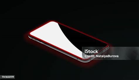 스마트 폰 모의 투시 보기 유리에 빨간색 백라이트 반사 빛을 가진 검은 스마트 폰 장치 모의 관점 보기 벡터 빈 모의 포스터 프레임 검은색에 대한 스톡 벡터 아트 및 기타