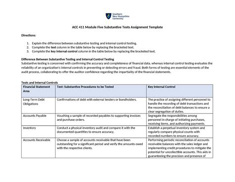 acc 411 module five substantive tests assignment template explain the