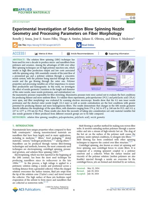 2024 Experimental Investigation Of Solution Blow Spinning Nozzle Geometry And Processing