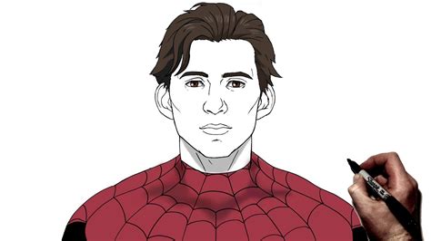 How To Draw Tom Holland Spiderman Step By Step Spiderman Youtube