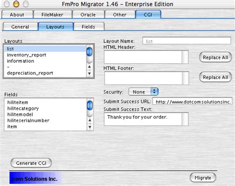 Com Solutions Inc Fmpro Migrator Graphical Interface Cgi Layouts