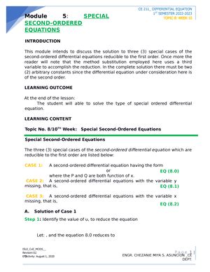 Module Topic Week Differential Equation Module Solution Of Some First Ordered