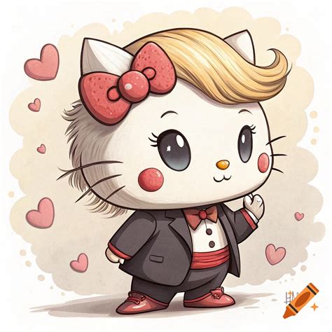 Hello Kitty Character Dressed In A Dark Suit With Blond Hair
