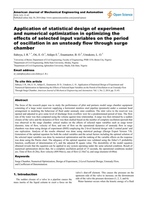 Pdf Application Of Statistical Design Of Experiment And Numerical