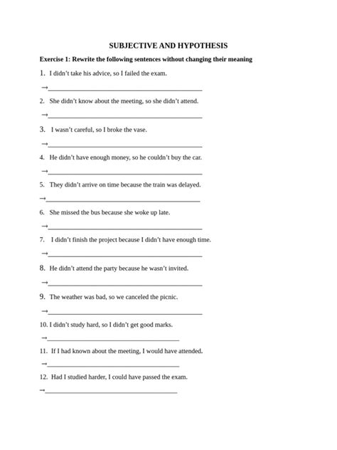 Subjective And Hypothesisl Exercise Pdf