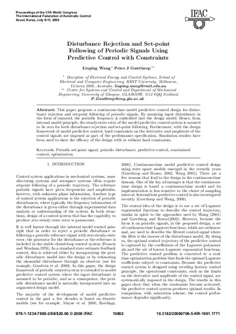 Pdf Disturbance Rejection And Set Point Following Of Periodic Signals Using Predictive Control