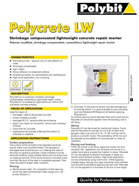 Polybit Polycrete Lw Major Crack Repair Pdf Concrete Strength Of Materials
