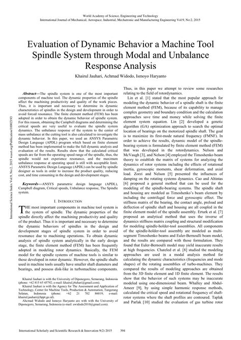 Pdf Evaluation Of Dynamic Behavior A Machine Tool Spindle System