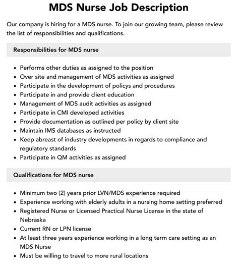 Mds Nurse Job Description Velvet Jobs