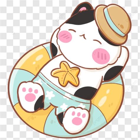 수영 반지를 끼고 있는 흑백 고양이 고양이 여름 수영 반지 Png 일러스트 및 Psd 이미지 무료 다운로드 Pngtree