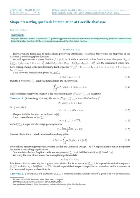 Shape Preserving Quadratic Interpolation At Greville Abscissae