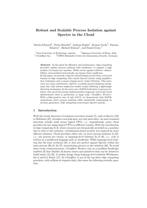 Pdf Robust And Scalable Process Isolation Against Spectre In The Cloud