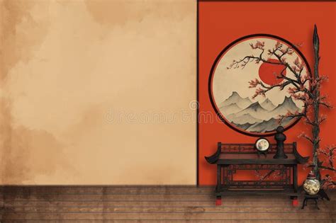 A Serene Japanese Inspired Interior With Artistic Elements Stock Illustration Illustration Of