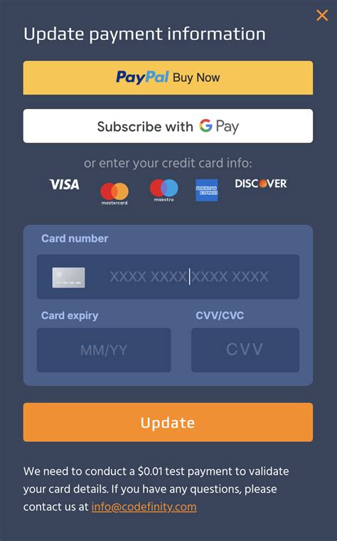 How To Update The Payment Method Codefinity