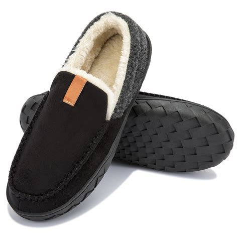 Wotte Mens Cozy Moccasin Slippers With Memory Foam Insoles And Non Slip