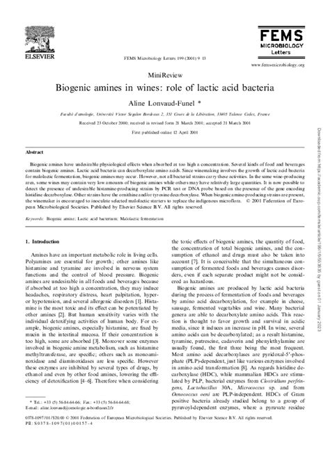 Pdf Biogenic Amines In Wines Role Of Lactic Acid Bacteria