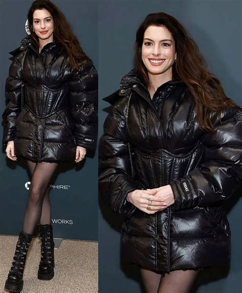 Anne Hathaway Just Wore A Corset Puffer Coat Over A Sheer Lbd Artofit