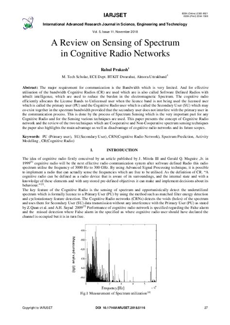 pdf a review on sensing of spectrum in cognitive radio networks