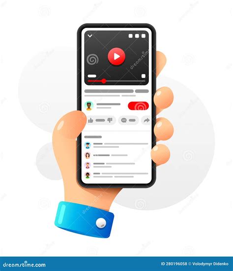 Youtube Application On The Smartphone Screen Full Screen Video Blogging Vector Colorful Phone