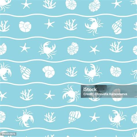 게 조류 불가사리 조개껍데기가 있는 바다 프린트 여름의 이음새가 없는 패턴 갈고리 발톱에 대한 스톡 벡터 아트 및 기타 이미지 갈고리 발톱 갑각류 게 Istock