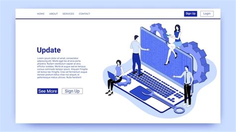 Premium Vector Update People On The Background Of A Laptop Are