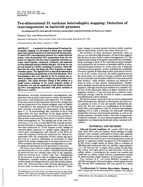 Pdf Two Dimensional S1 Nuclease Heteroduplex Mapping Detection Of Rearrangements In Bacterial