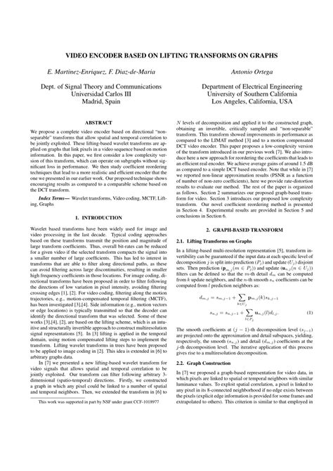 Pdf Video Encoder Based On Lifting Transforms On Graphs