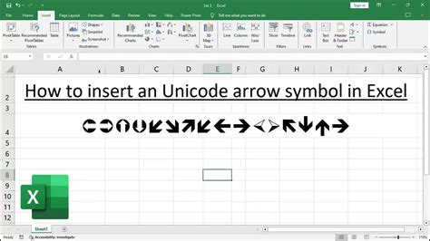 How To Insert An Unicode Arrow Symbol In Excel Youtube