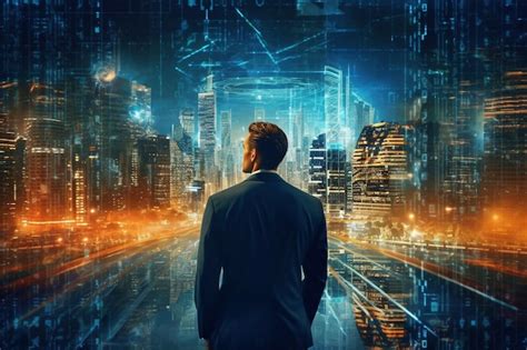 premium ai image hacker looking on glowing stock chart on virtual