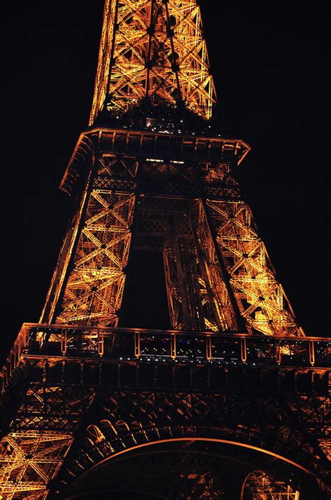Eiffel Tower Illuminated At Night First And Second Decks Paris France