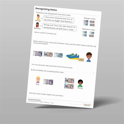 Year 1 Recognise Notes Reasoning And Problem Solving 2 Resource Classroom Secrets