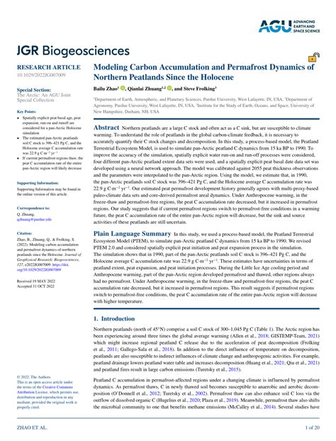 Pdf Modeling Carbon Accumulation And Permafrost Dynamics Of Northern Peatlands Since The Holocene