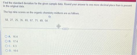 Solved Find The Standard Deviation For The Given Sample