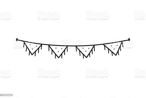 하얀 배경에 고립 된 파티를위한 귀여운 축제 번팅 낙서 스타일의 벡터 손으로 그린 일러스트레이션 휴일 디자인 카드 장식 로고에 적합합니다 0명에 대한 스톡 벡터 아트 및