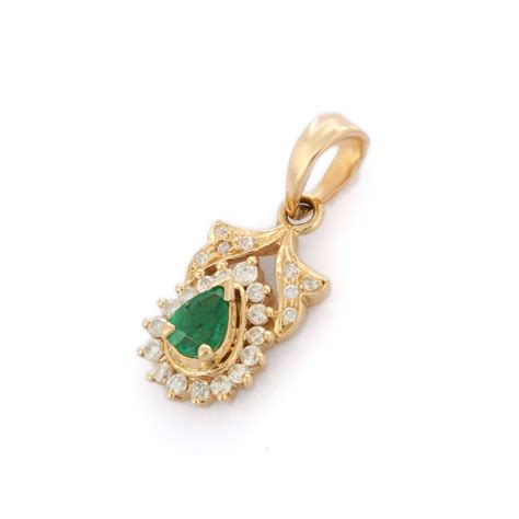 Pear Cut Emerald Diamond Pendant 14k Yellow Gold Bride To Be T For