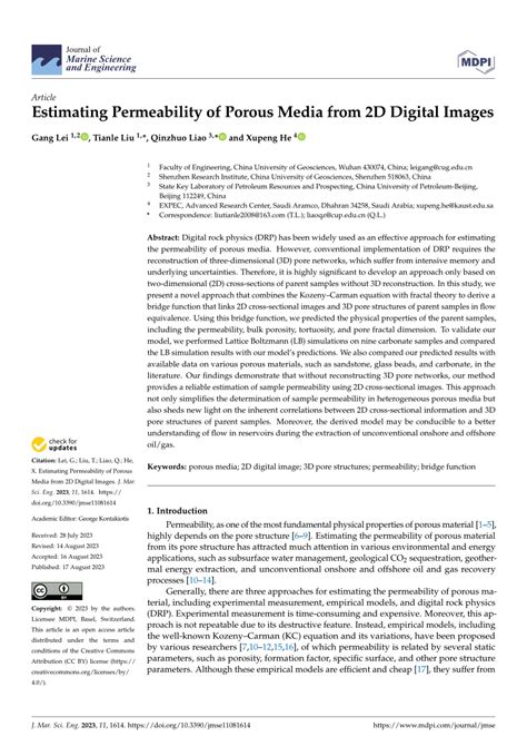 Pdf Estimating Permeability Of Porous Media From 2d Digital Images