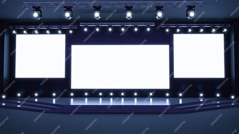 목업 및 기업 정체성을 위한 빈 무대 디자인의 3d 렌더링 장면 이벤트가 무대에서 쇼를 이끌었습니다 프리미엄 사진