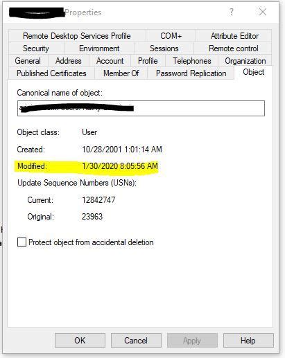 object tab in ad user properties modified windows spiceworks